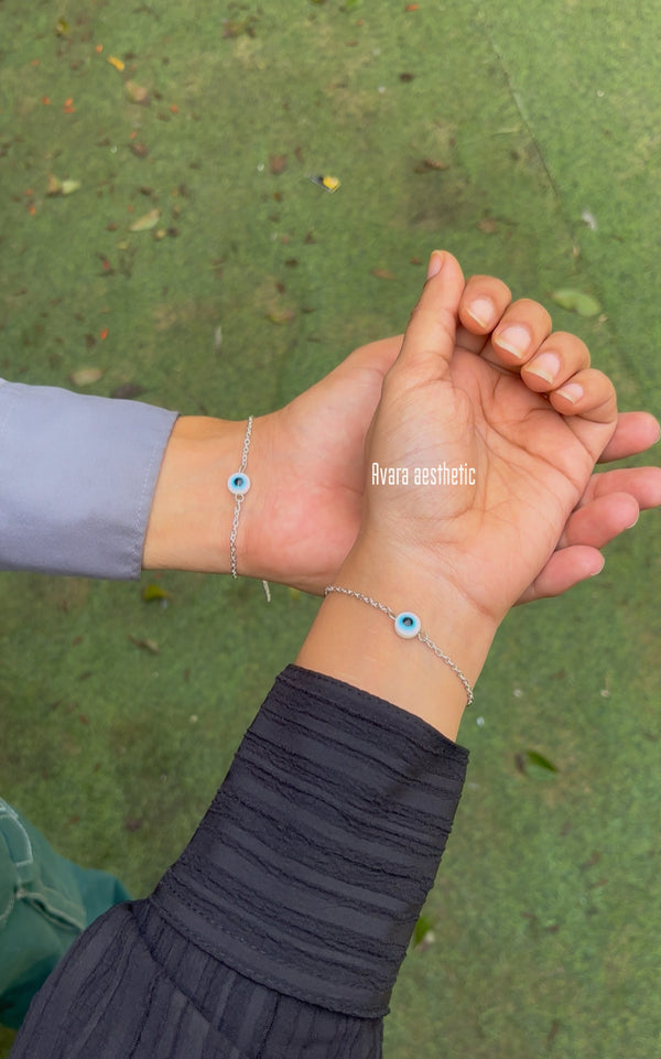 Evil eyes matching minimal couple chain bracelet pair (set of two brac ...
